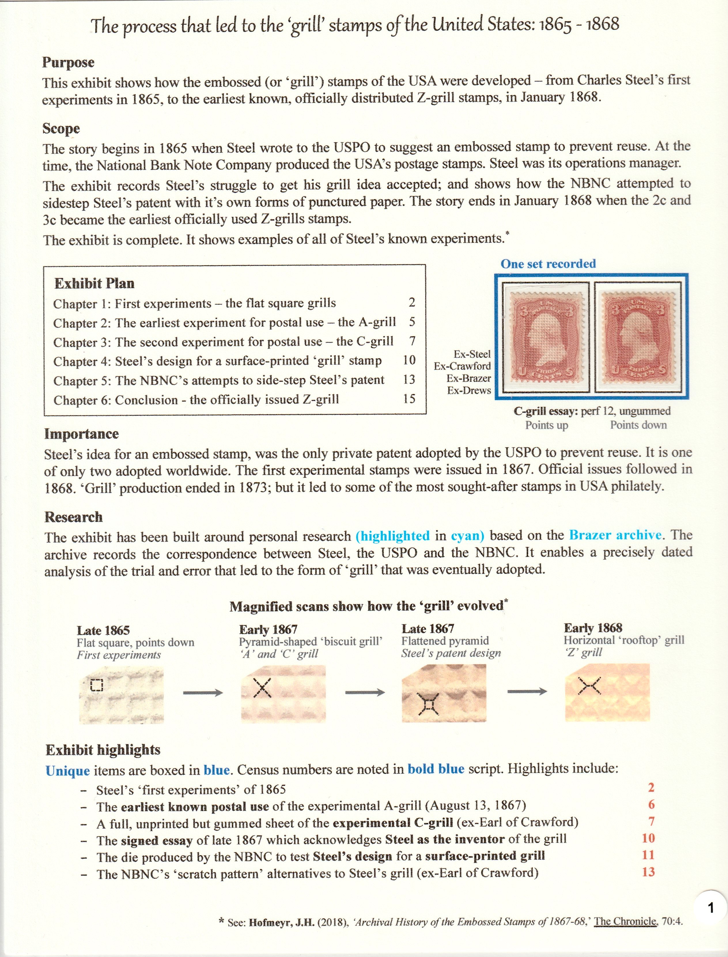 The Process that led to the "Grill" Stamps of the United States 1865 ...